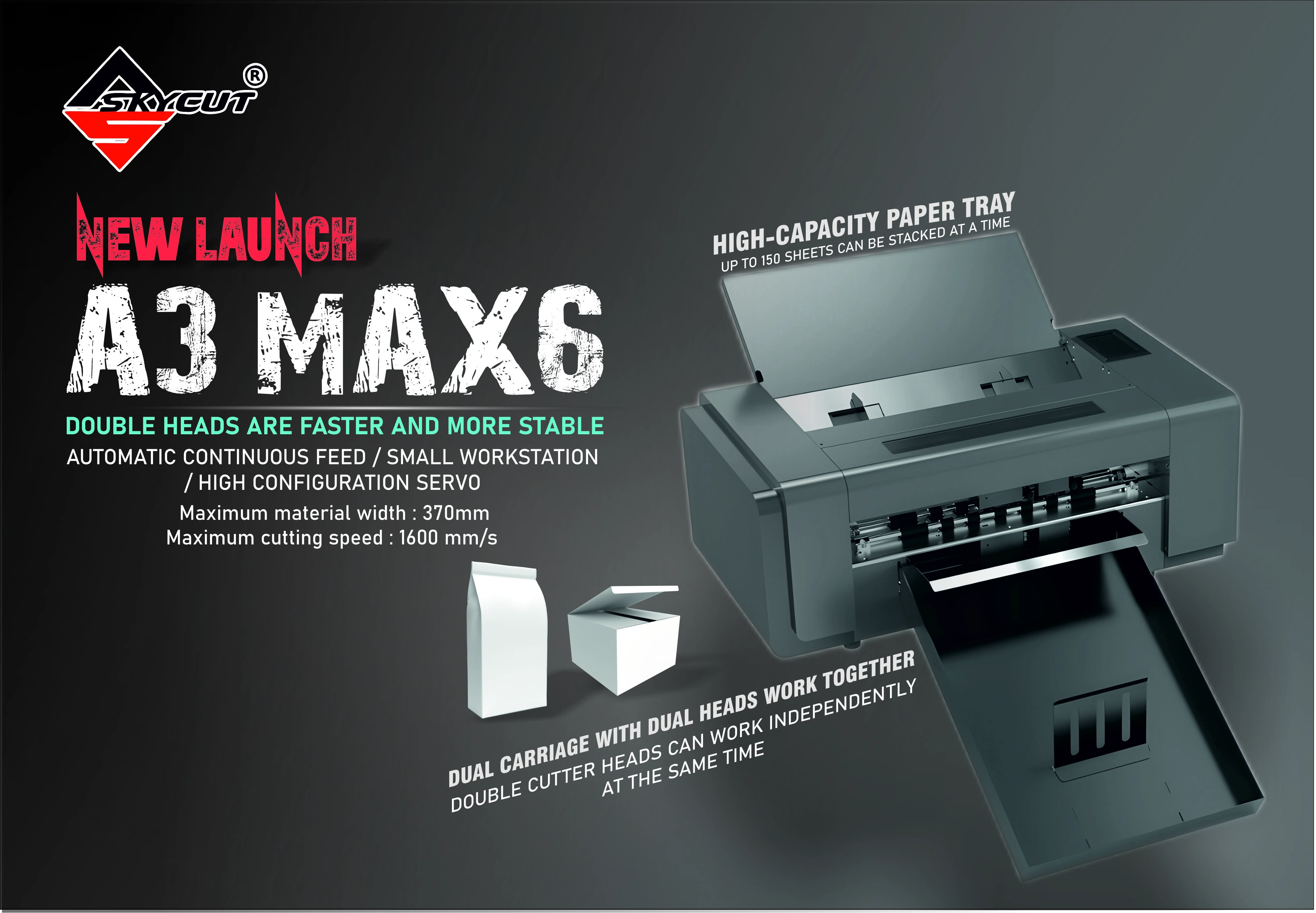 A3 Max 6 Dual Carriage Head Auto-Feeder Cutting Plotter - SkyCutIndia
